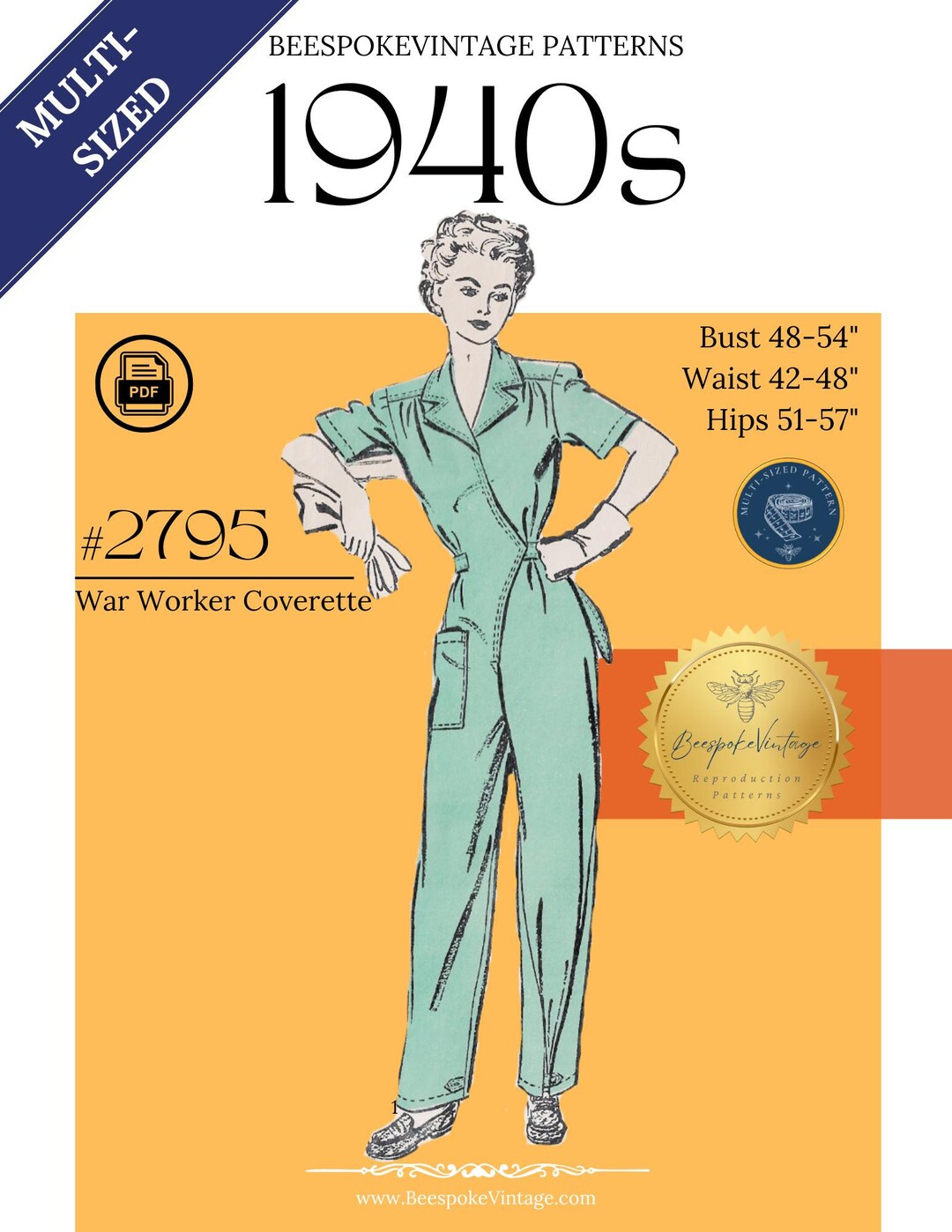 1940s Coverette Overalls WWII Rosie the Riveter Bust 48 54 MULTISIZED ...