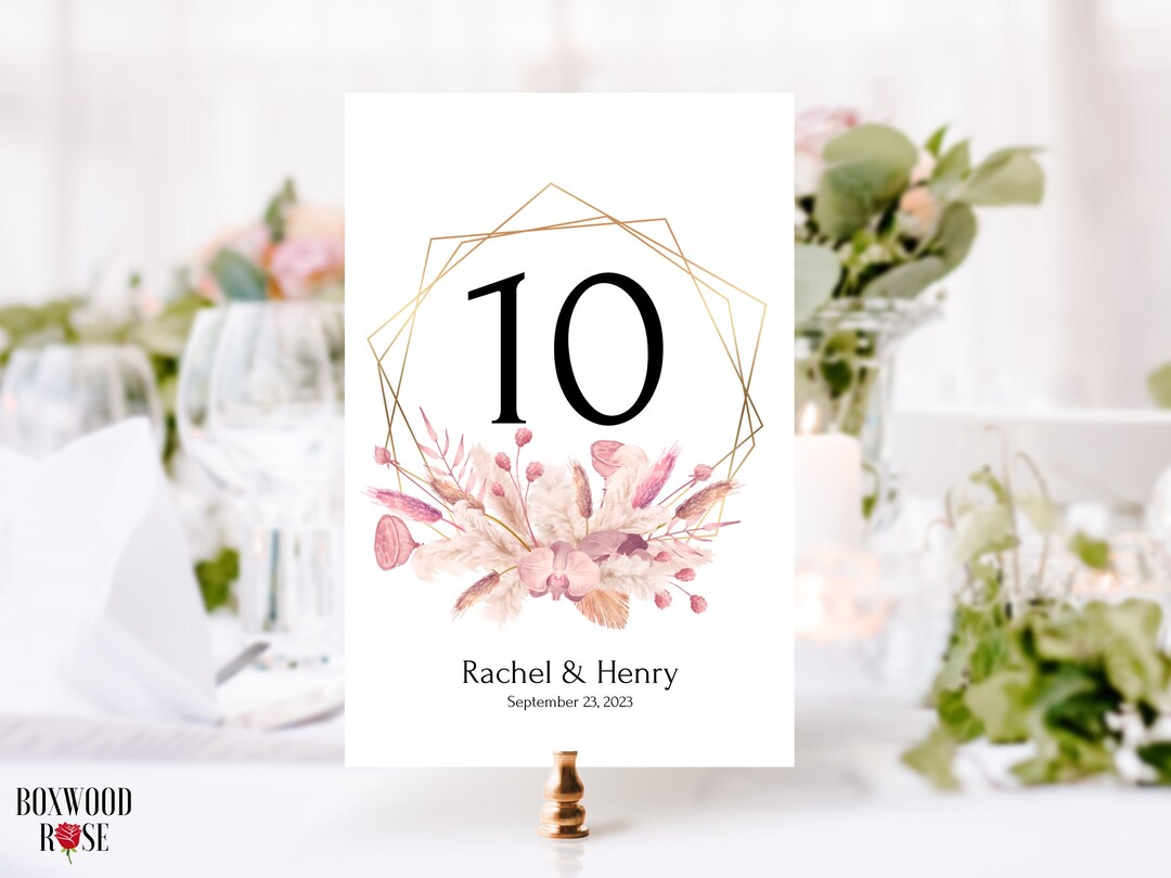 Modern Wedding Table Number Template: Floral Canva Design (digital ...