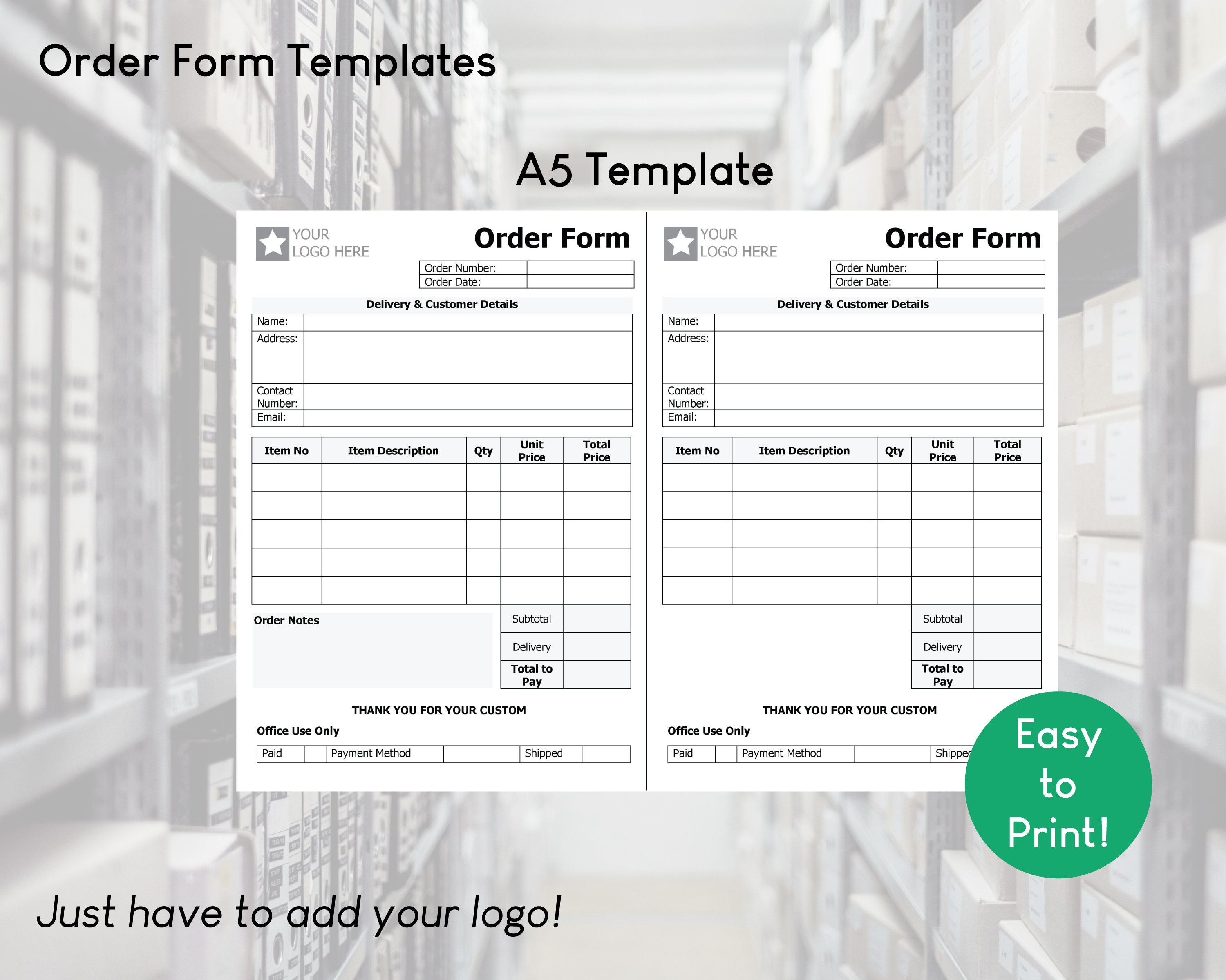 Simple Business Order Form Templates - Etsy