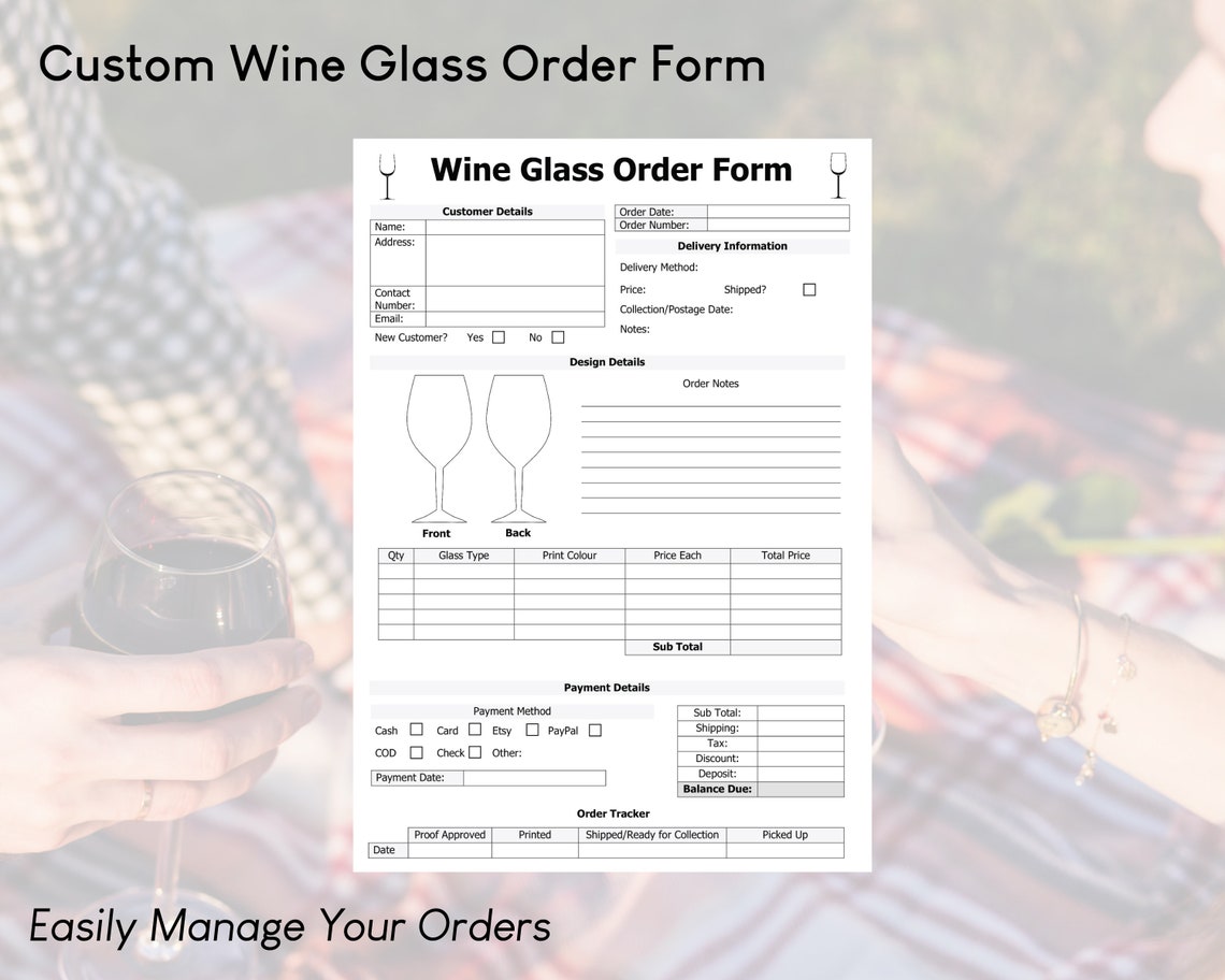 Wine Glass Order Form Template Easy Craft Order Forms | Etsy