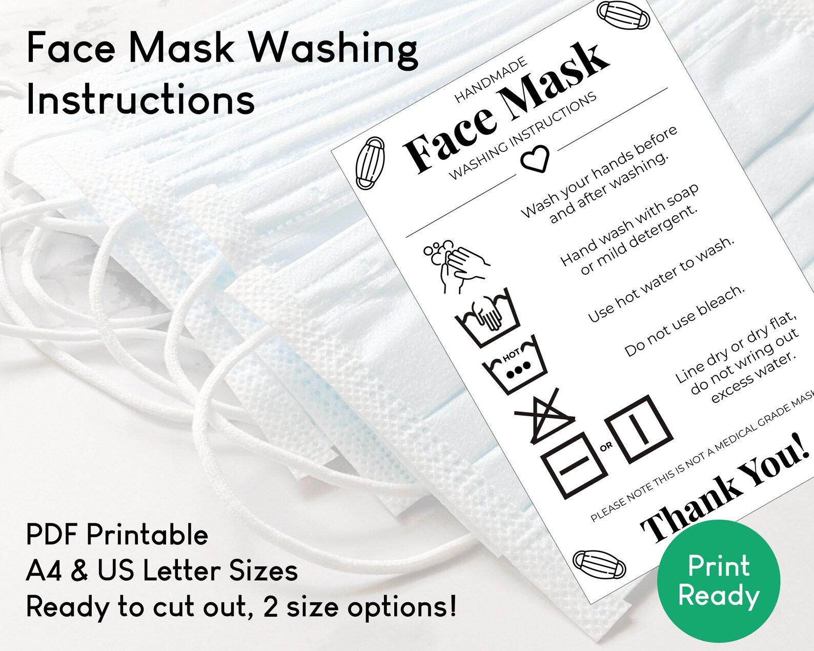 Face Mask Washing Instructions Printable Easy Craft Care Card Templates ...