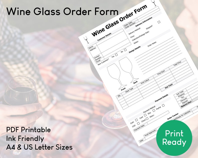 Wine Glass Order Form Template Easy Craft Order Forms | Etsy