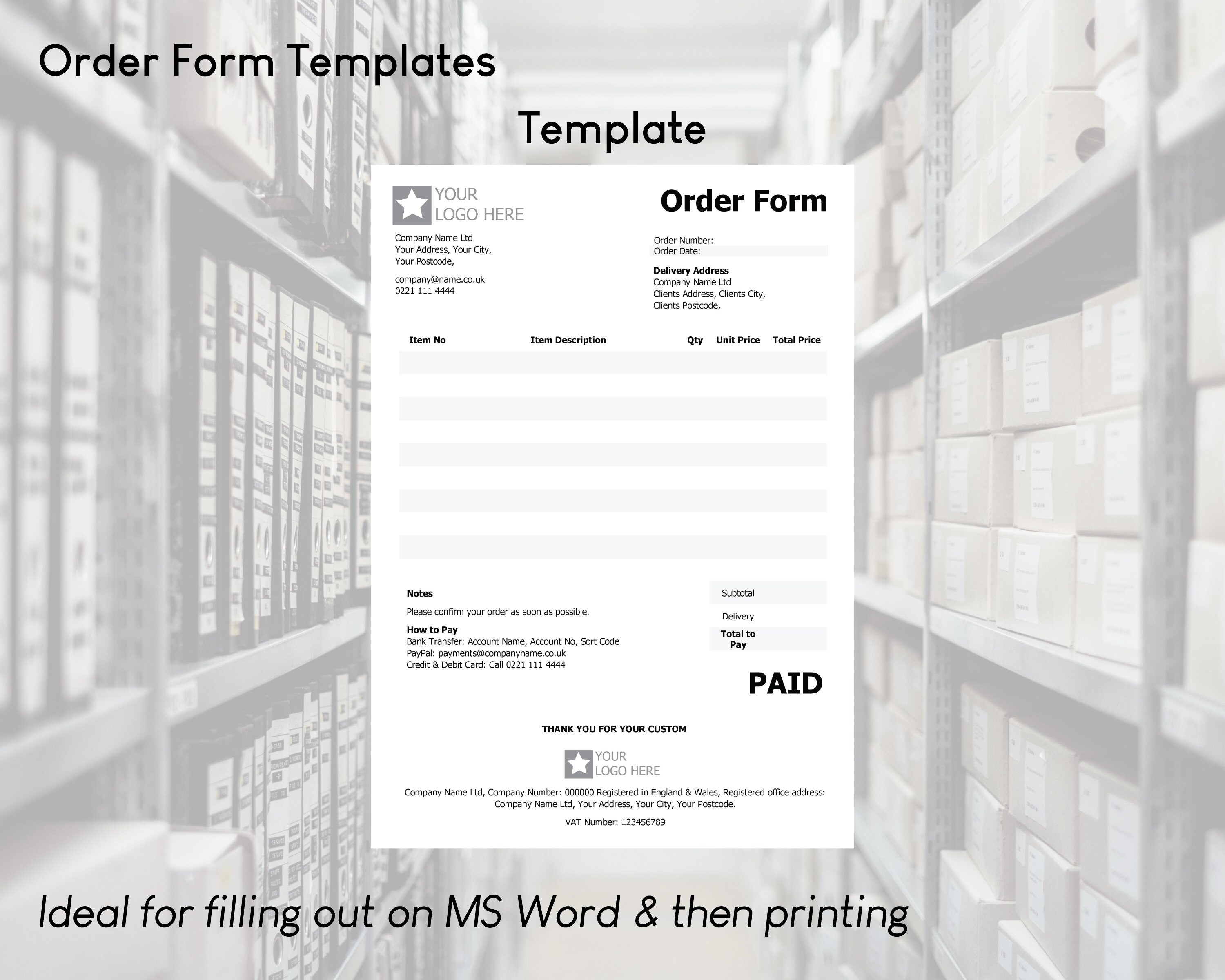 Simple Business Order Form Templates - Etsy
