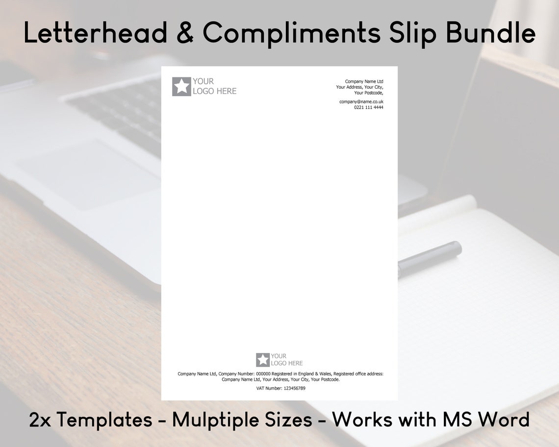 Simple Letterhead & Compliment Slip Word Templates - Etsy
