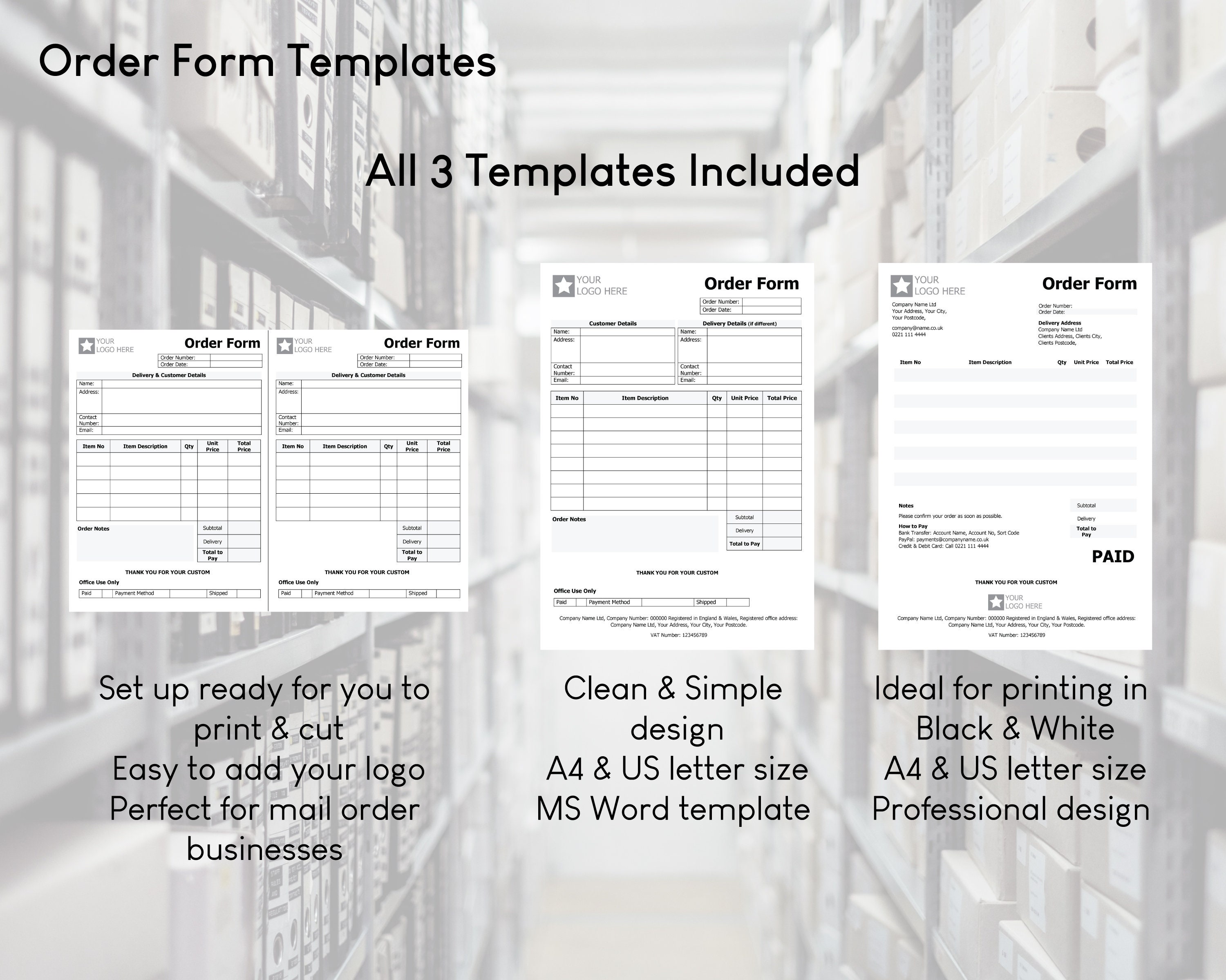 Simple Business Order Form Templates - Etsy