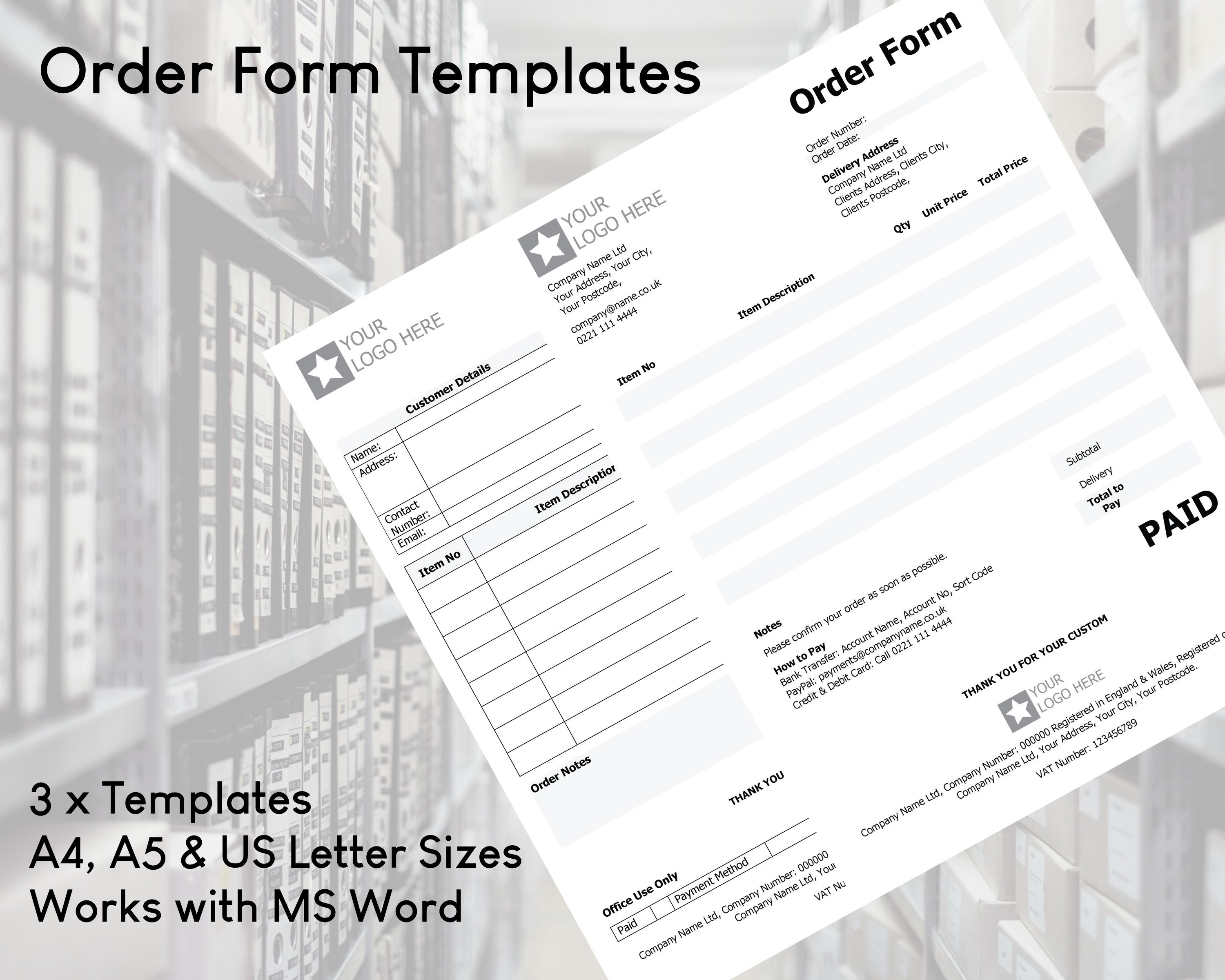 Simple Business Order Form Templates - Etsy
