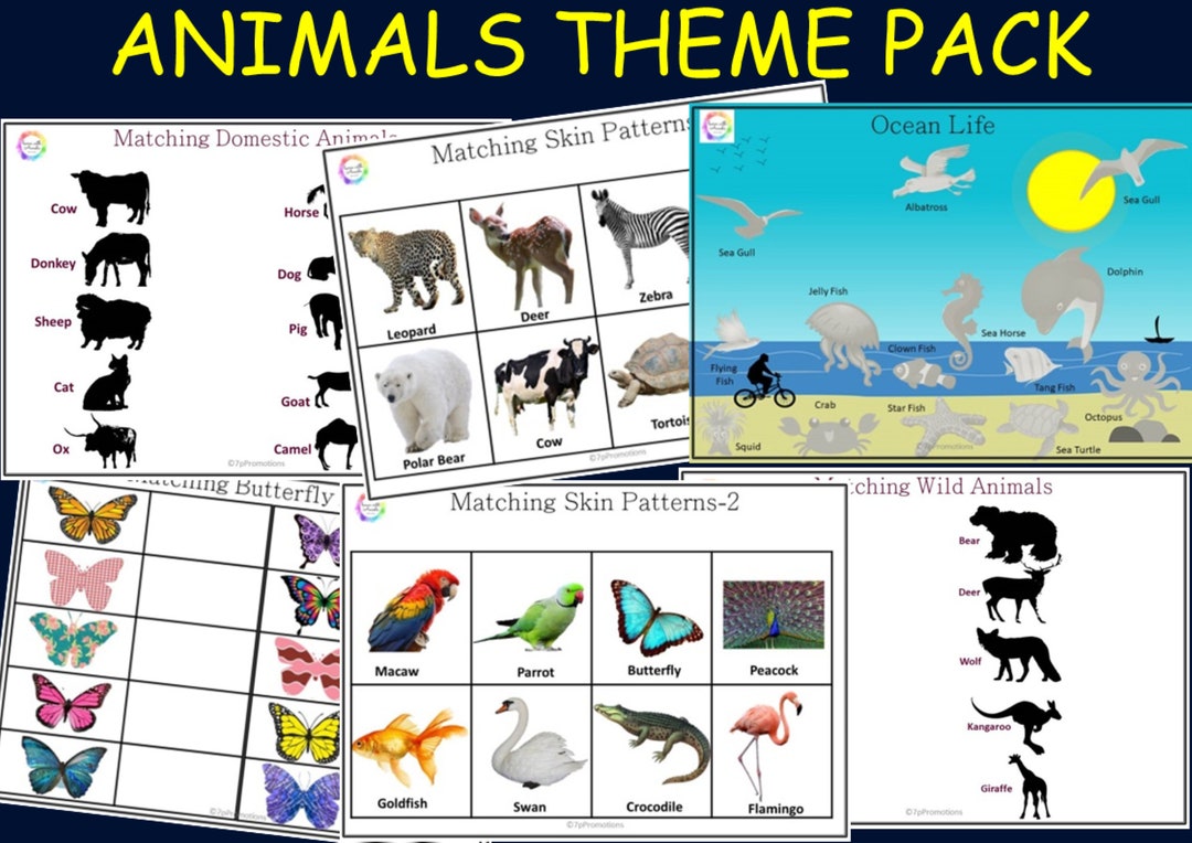 Animal Theme Pack | Pattern Matching | Shadow Matching | Printable ...