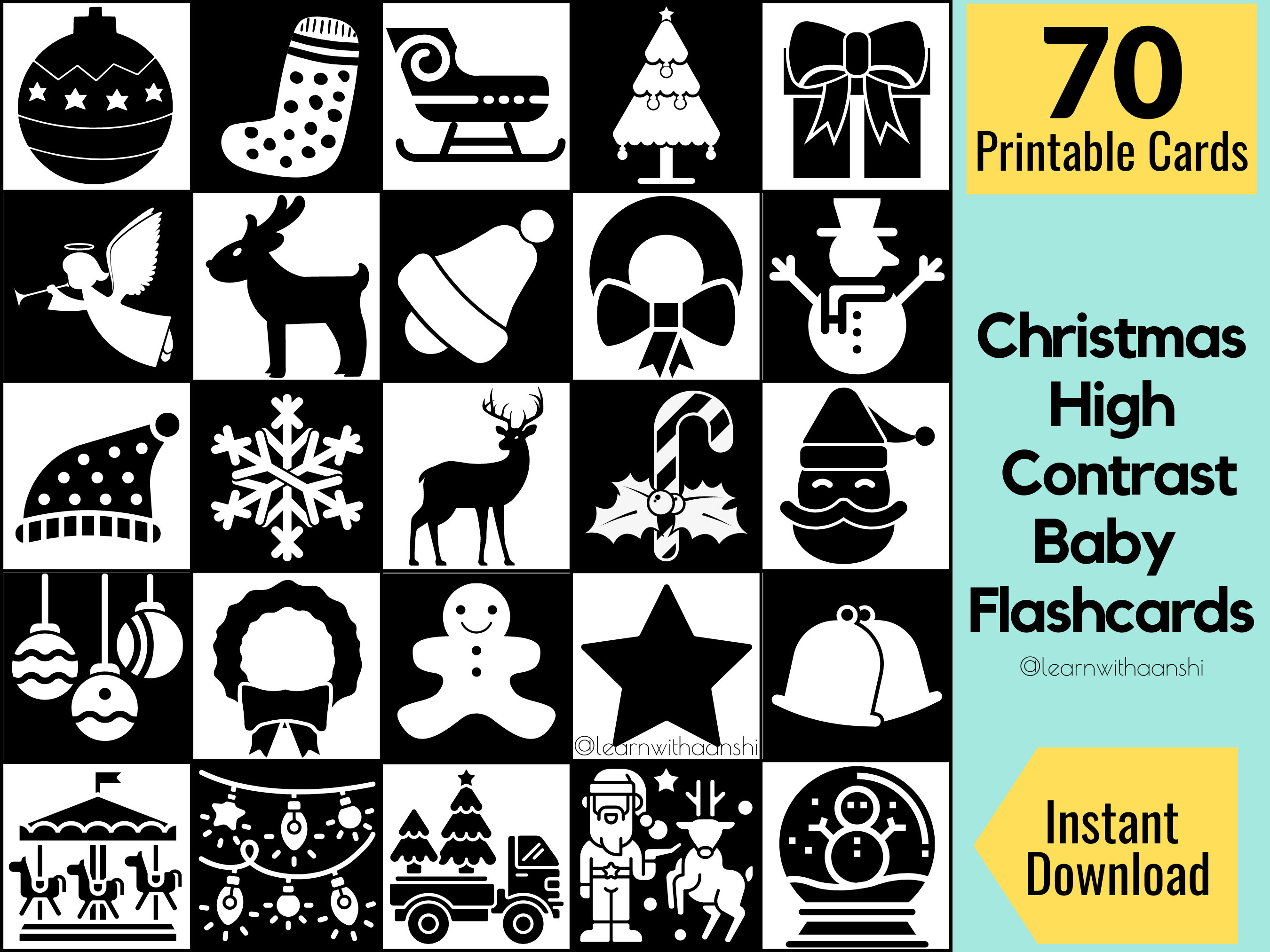 Christmas High Contrast Printable Baby Cards, Montessori Black & White ...