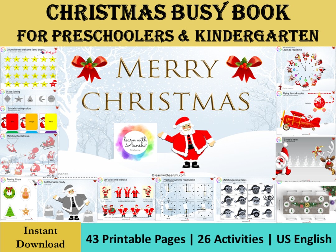 Christmas Busy Book, Printable Activities, Learning Folder, Preschool ...