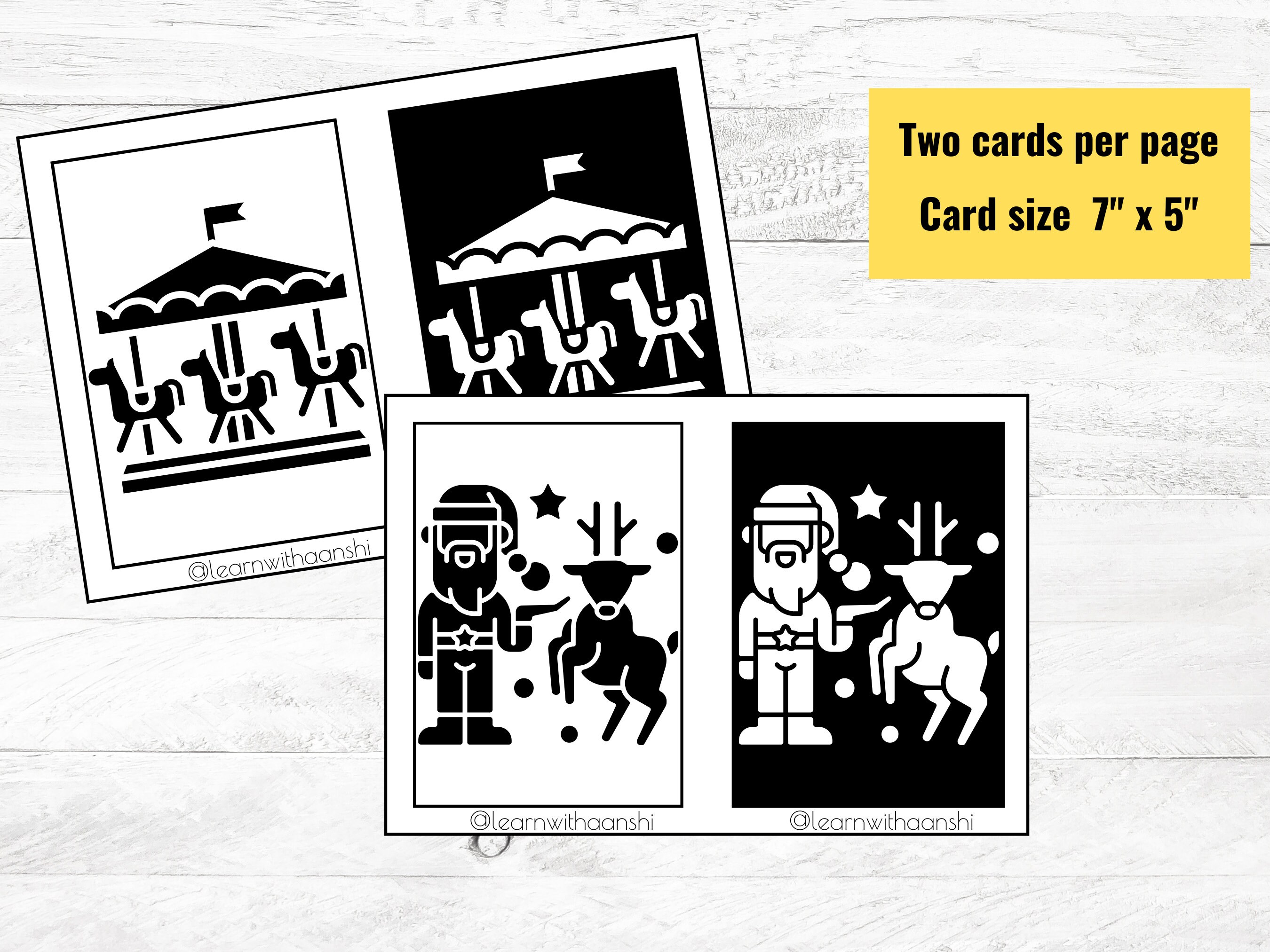 Christmas High Contrast Printable Baby Cards, Montessori Black & White ...