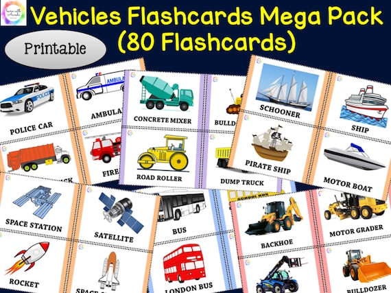 Vehicles Flashcards Megapack Means of Transportation | Etsy
