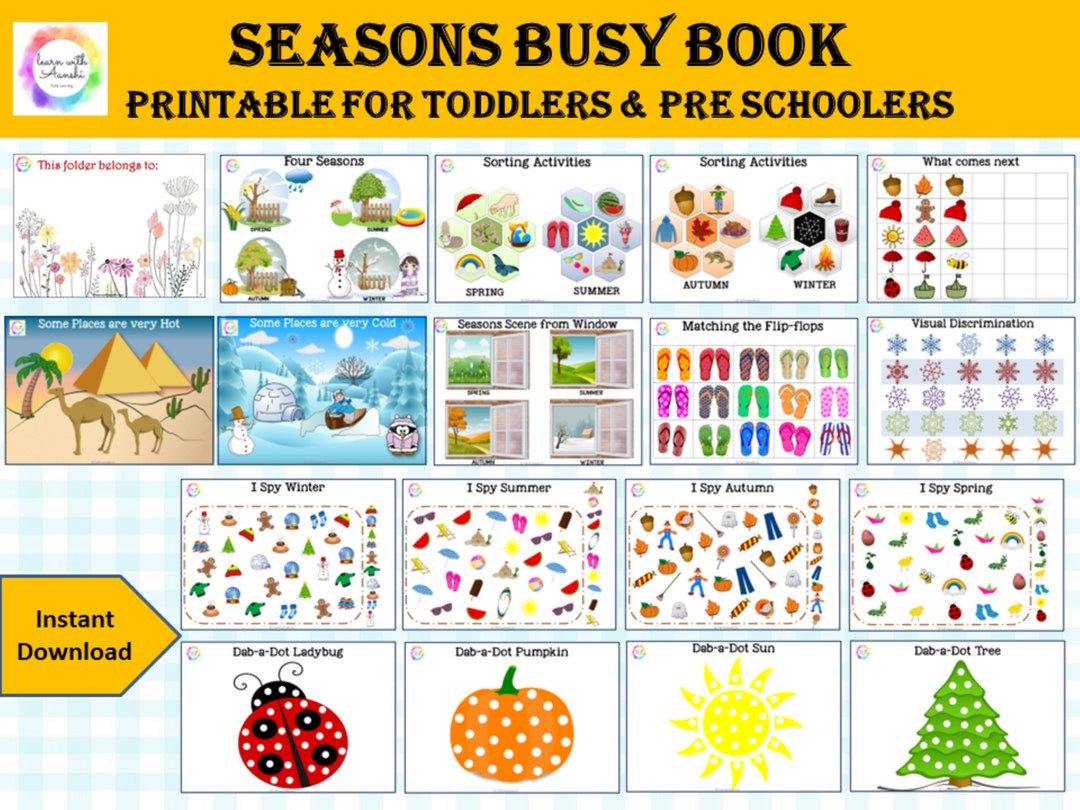 Seasons Busy Book for Toddlers, 4 Seasons Busy Binder, Toddler Learning ...