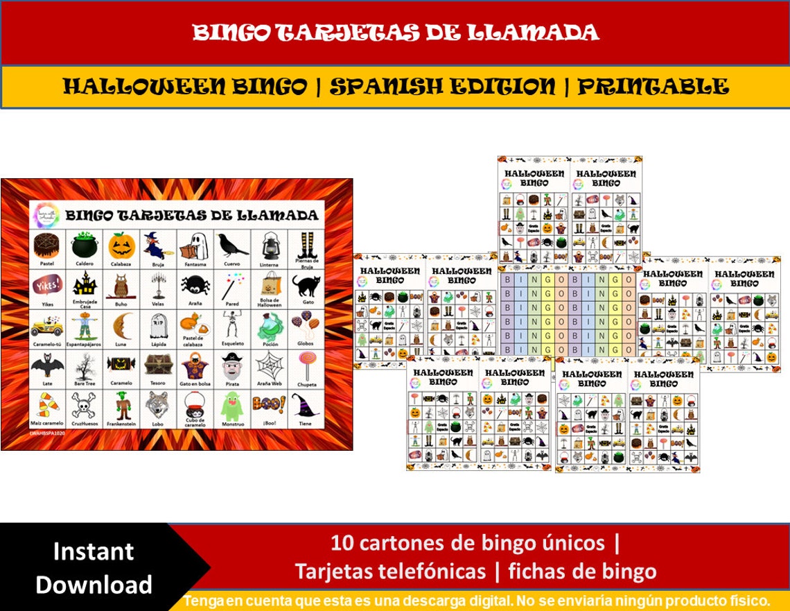 Bingo De Halloween | Bingo Imprimible Tarjetas De Halloween | Juego De ...