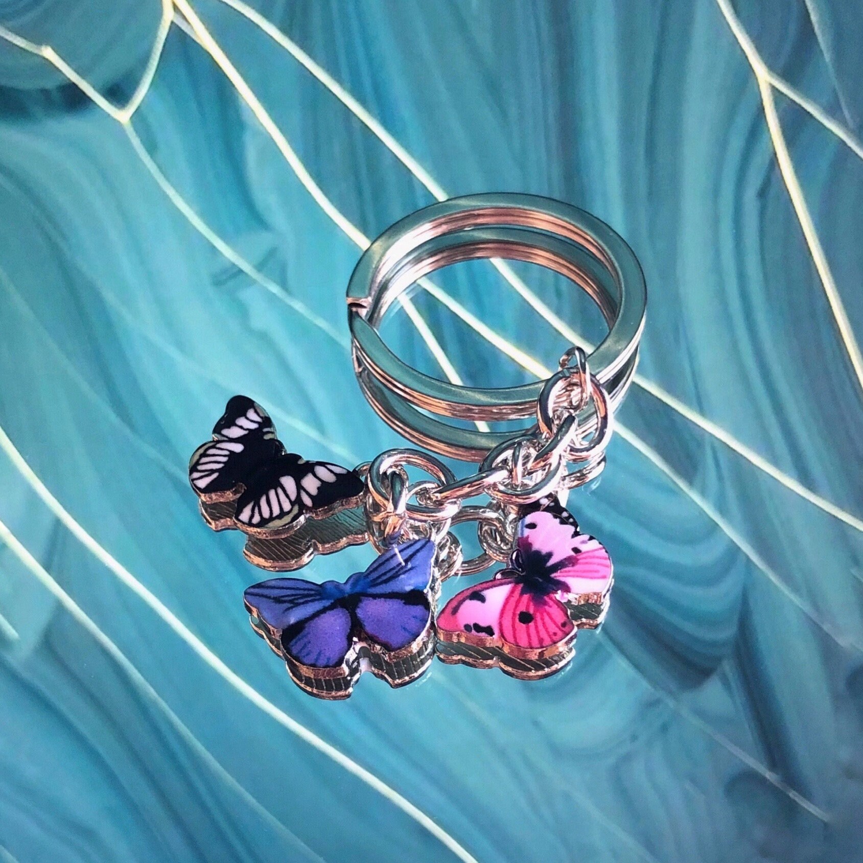 Custom Silver Three Triple Butterfly Charm Keychain Key Fob - Etsy