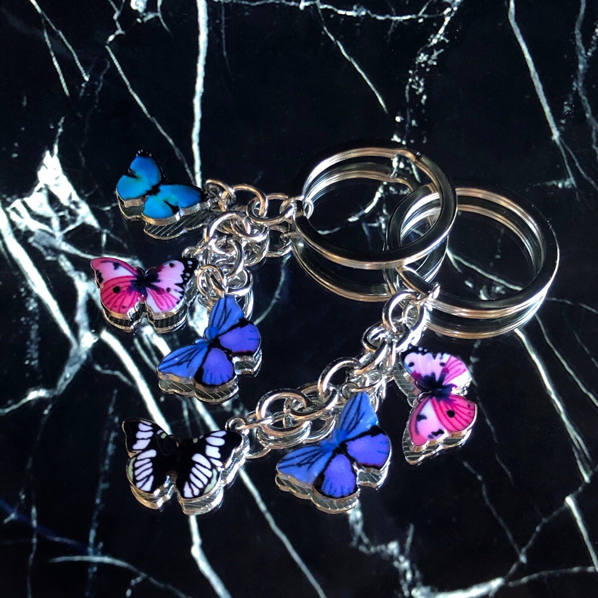 Custom Silver Three Triple Butterfly Charm Keychain Key Fob - Etsy