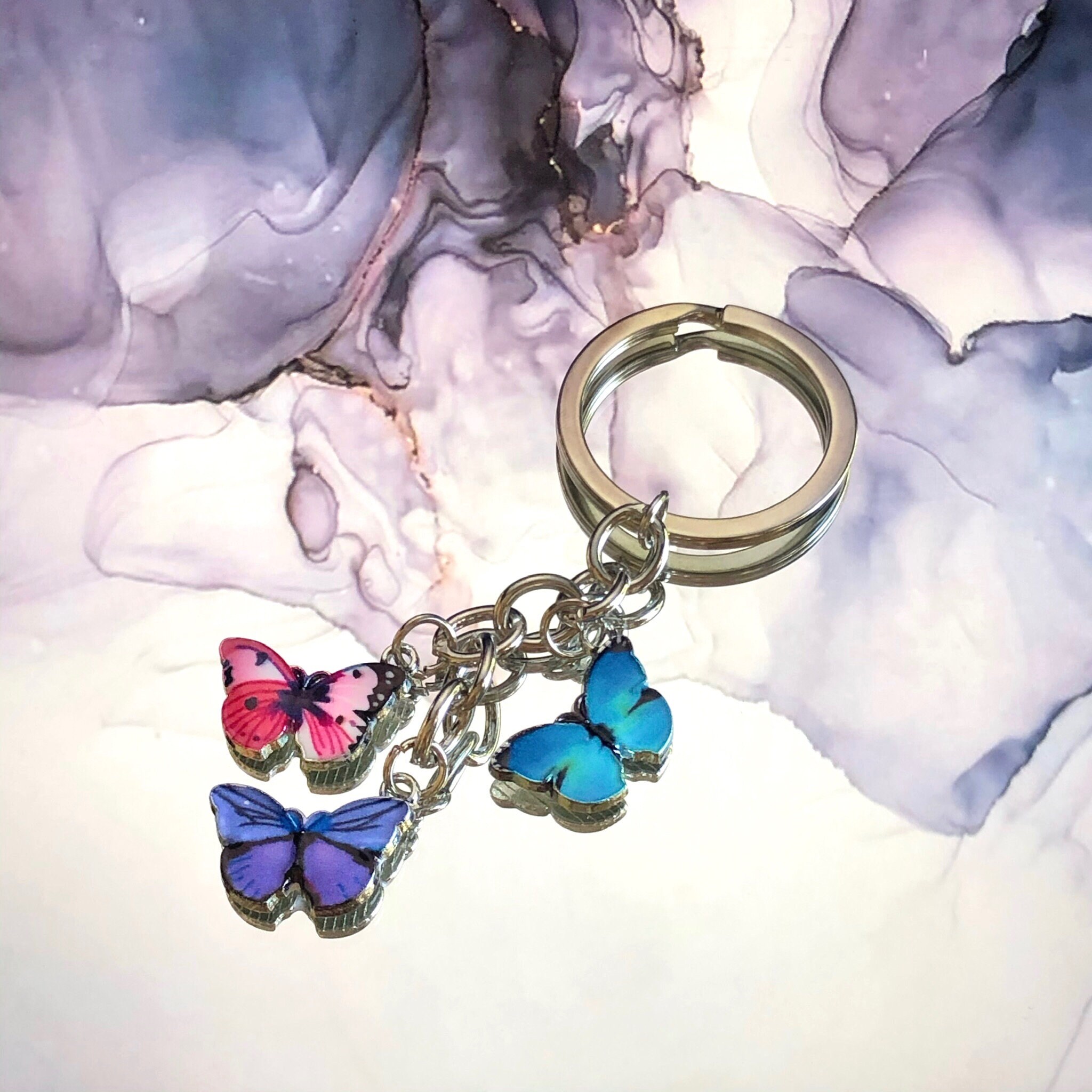 Custom Silver Three Triple Butterfly Charm Keychain Key Fob | Etsy