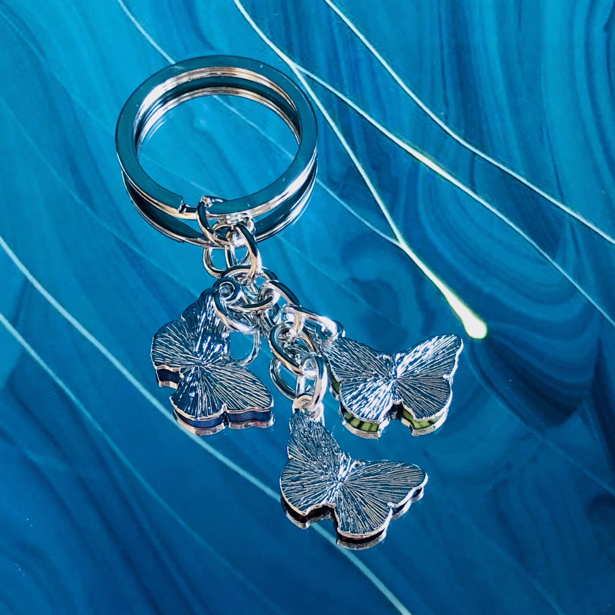 Custom Silver Three Triple Butterfly Charm Keychain Key Fob | Etsy