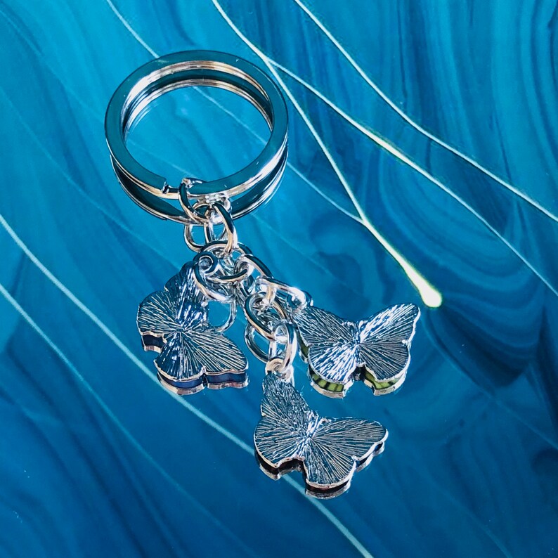 Custom Silver Three Triple Butterfly Charm Keychain Key Fob | Etsy