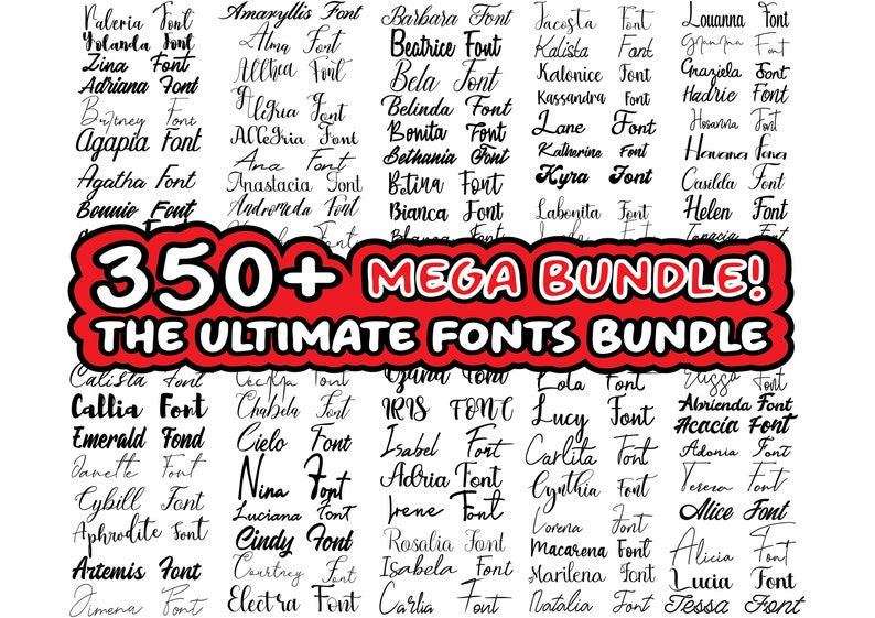 350 Fonts Bundle: Cursive & Calligraphy Fonts (SVG, TTF) - Etsy
