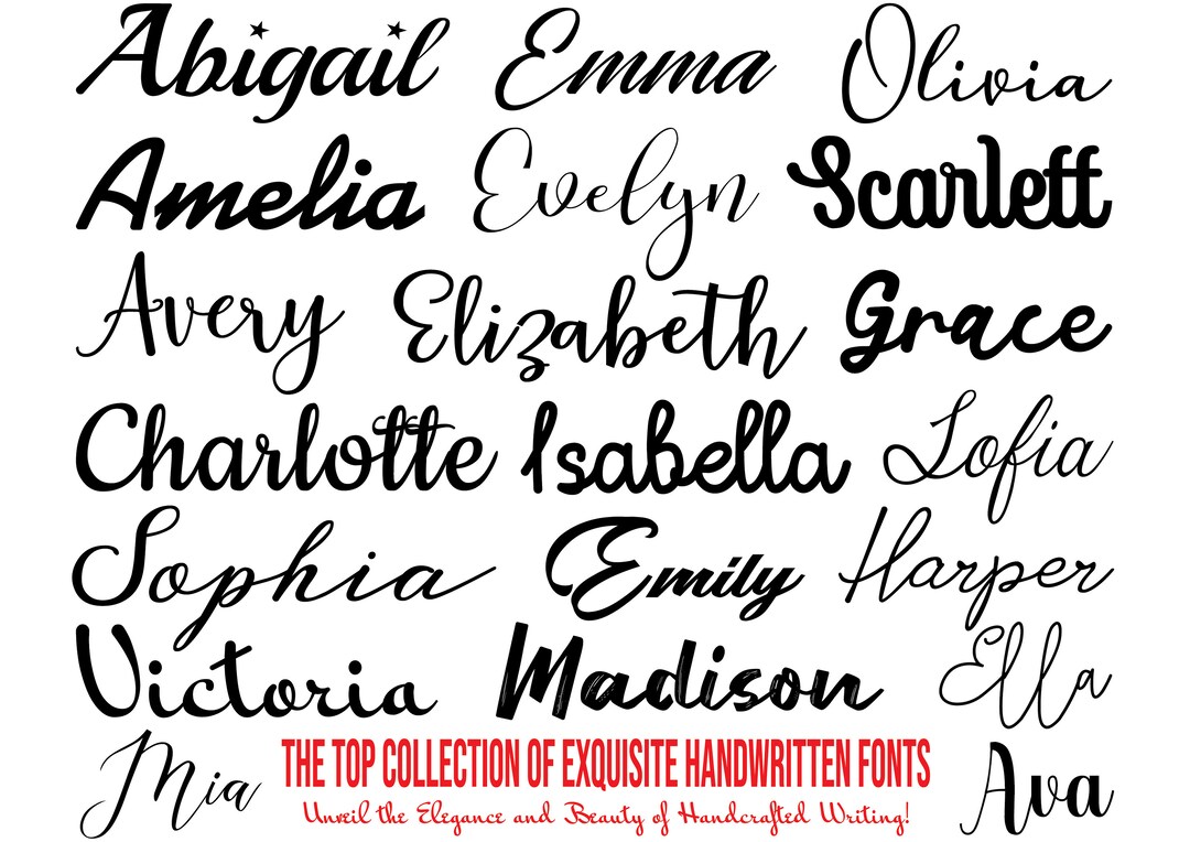 DIE TOP KOLLEKTION, Handschrift-Font-Bundle, kursive Schrift, Alphabet ...