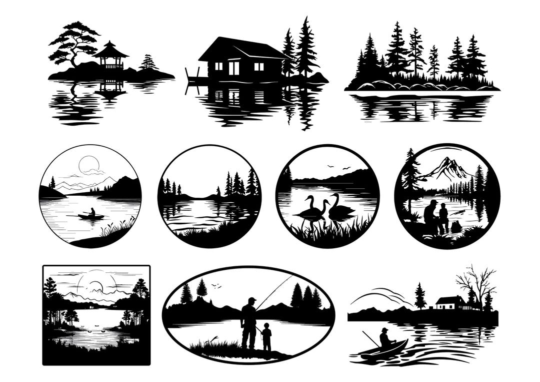 Lake Scene Bundle SVG PNG – Nature Landscape Clipart for Cricut Crafts ...