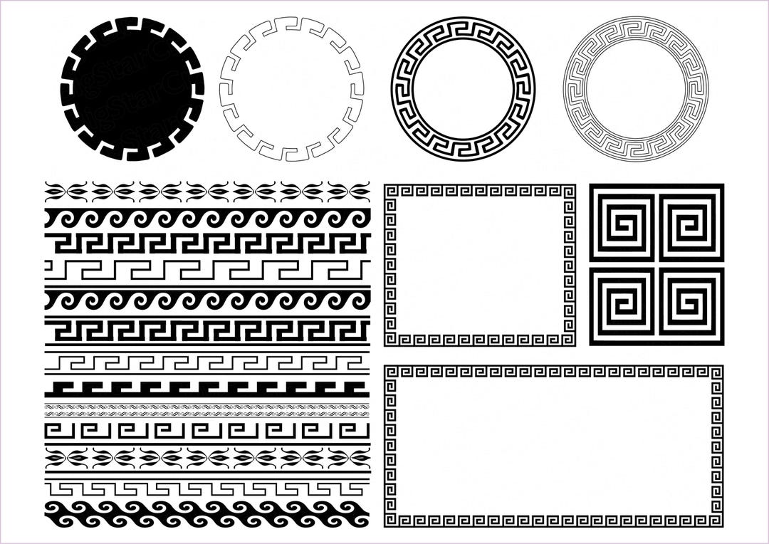 Greek Key Borders and Frames SVG PNG Bundle: Ancient Designs (digital ...