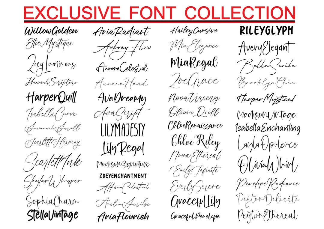 Calligraphy Font Bundle: 50 TTF Cursive Fonts (instant Download) - Etsy