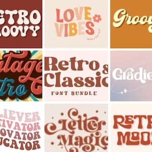 50 RETRO FONT BUNDLE; Groovy Font, Font Bundle, Retro Font, Vintage ...