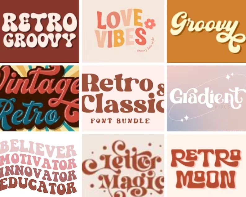 50 Retro Groovy Fonts Bundle: SVG, TTF, Cricut Ready - Etsy