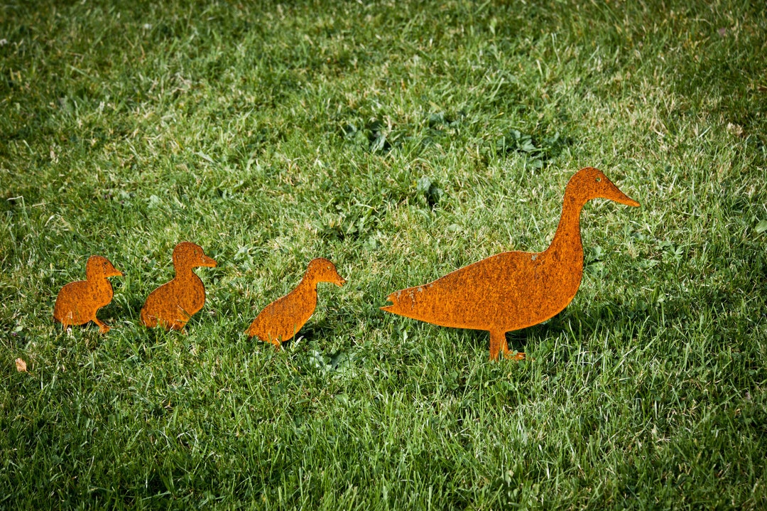 Duck Family Lawn Ornaments, Ready to Rust Metal Garden Art, Pond Decor ...