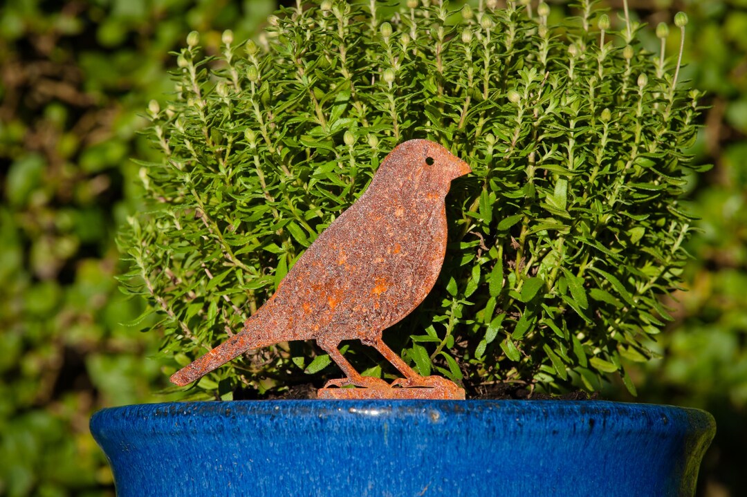 Metal Finch Plant Pot Decoration, Finch Lawn Ornament, Garden Bird Gift ...