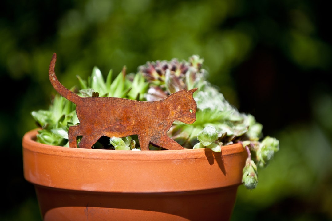 Kitten Plant Pot Spike, Rusty Metal Garden Art, Cat Memorial Gift ...