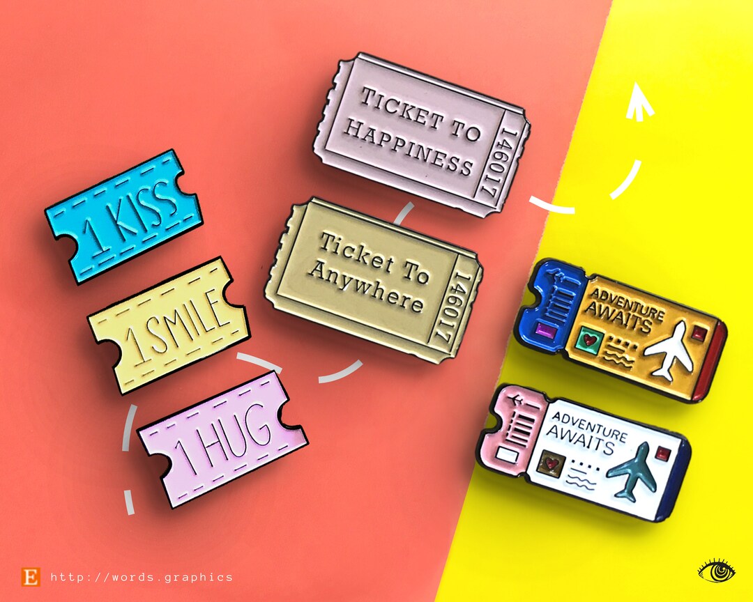 Travel Pin Ticket to Happiness Ticket to Anywhere Ticket for 1 KISS 1 ...