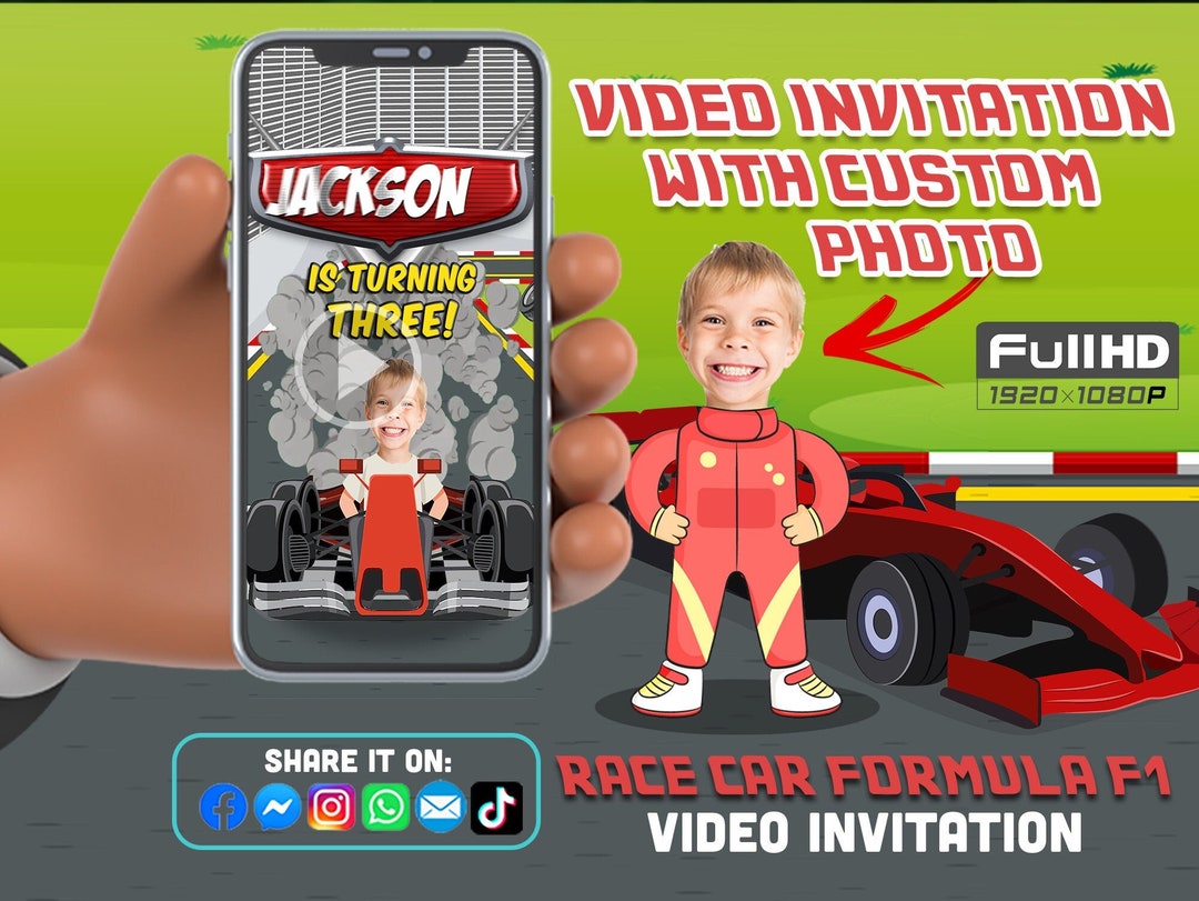 Invitación de cumpleaños de F1 Race Car Racing con foto personalizada ...