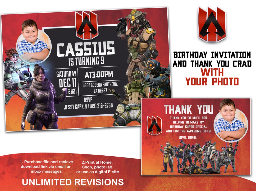 Apex Legends Birthday Party Invitation and Thank You Card Battle Royale ...