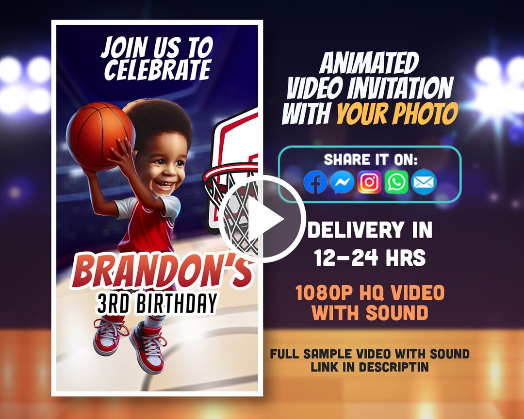 Basketball Birthday Party Happy Baller Animated Video Invitation With ...