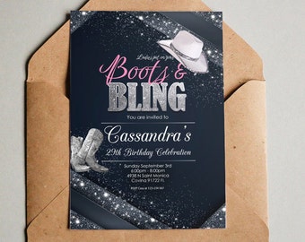 Boots and Bling Invitation, Denim Boots and Bling It's a Cowgirl Thing ...
