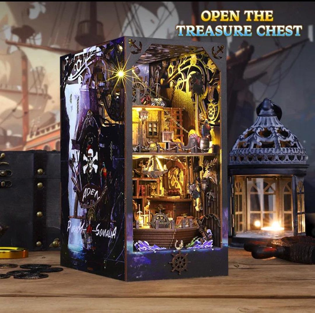 DIY Book Nook Kit - Pirate Ship Miniature House With LED Light, Book ...