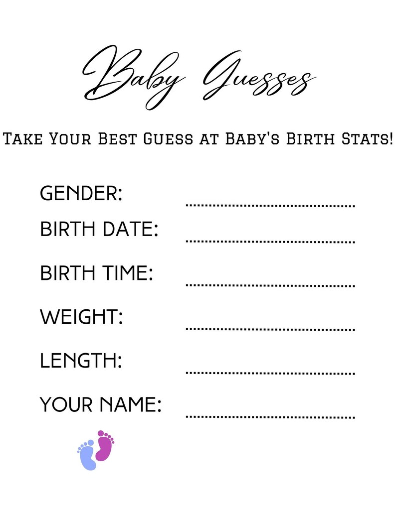 Baby Shower Game Birth Details - Etsy
