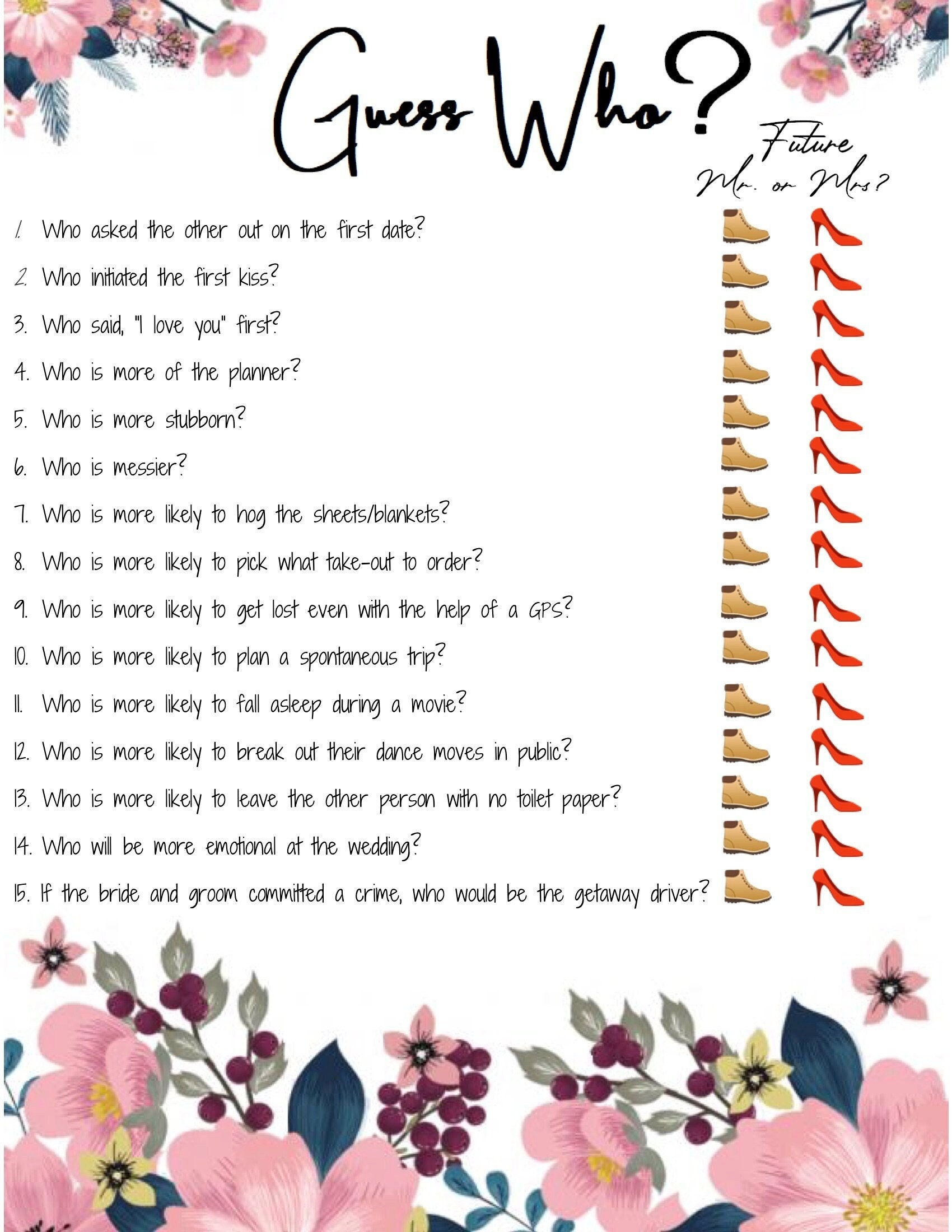 Printable Guess Who Bridal Shower Game Etsy