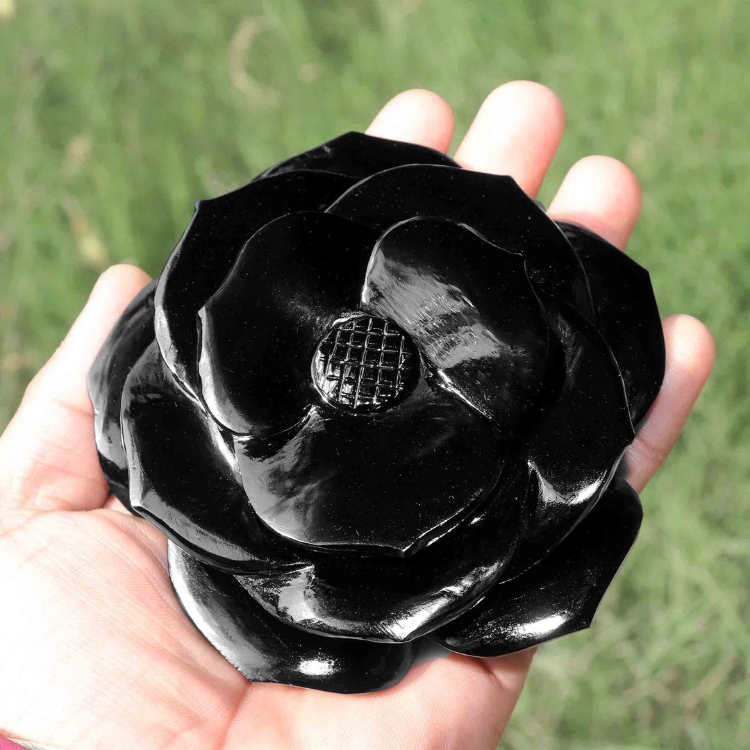 Black Obsidian Rose, Black Obsidian, Black Gemstone Flower, Carving ...