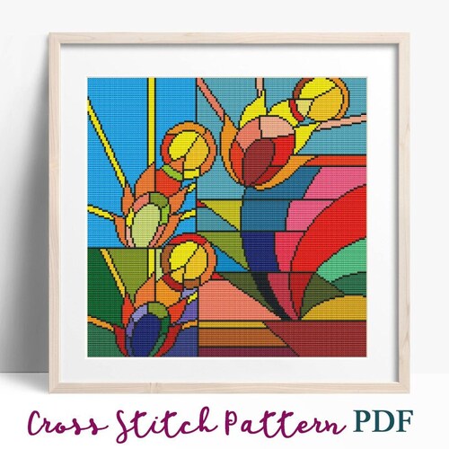 Abstract Geometric Flowers Cross Stitch Pattern Modern - Etsy