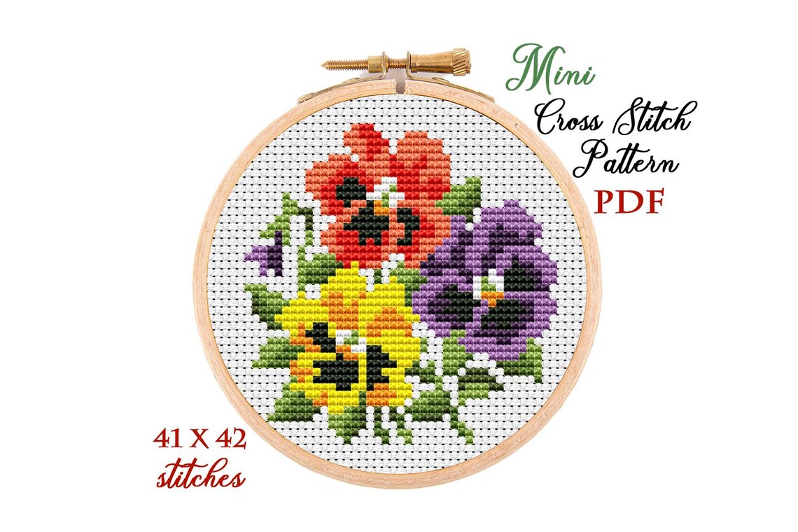 Mini Cross Stitch Pattern. Pansy. Counted Cross Stitch Chart. Flower ...