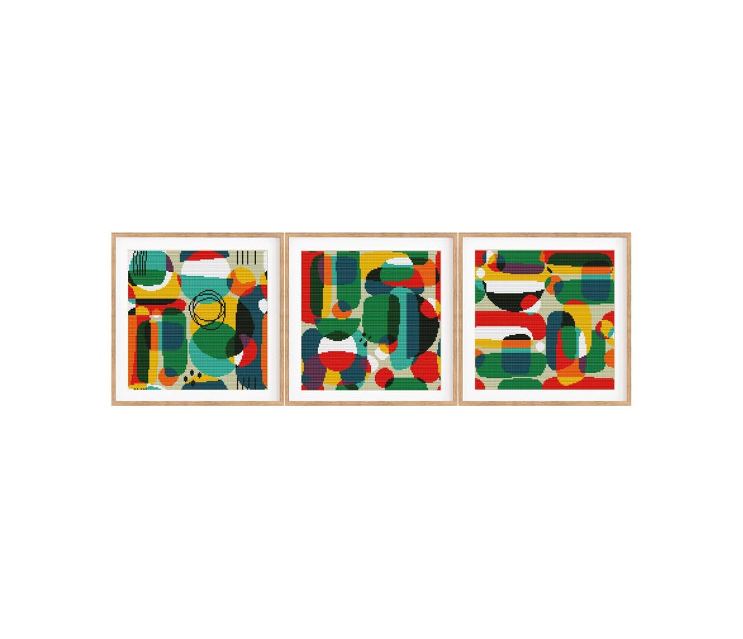 Set of 3 Modern Abstract Cross Stitch Patterns, Abstract Colourful ...