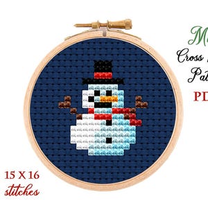 Mini Cross Stitch Pattern. Christmas Snowman. Counted Cross Stitch ...