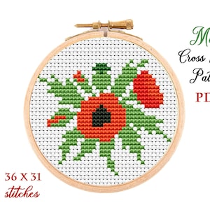 Mini Cross Stitch Pattern. Poppies. Counted Cross Stitch | Etsy