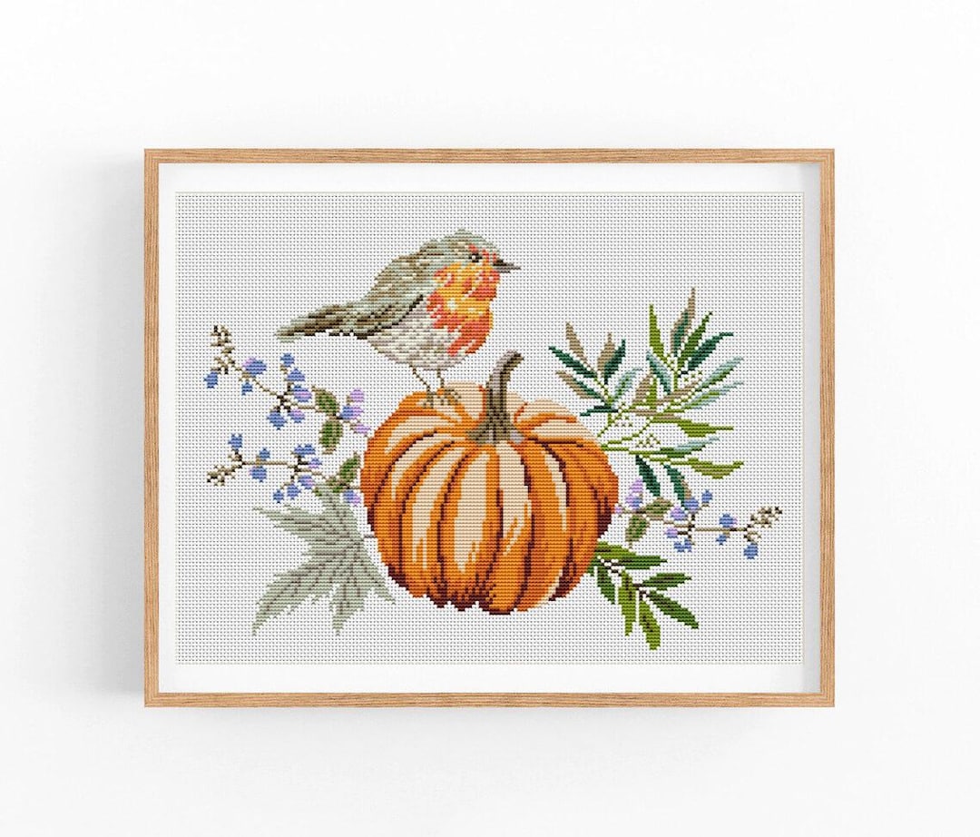 Pumpkin, Bird, Autumn Cross Stitch Pattern, Fall Cross Stitch PDF ...