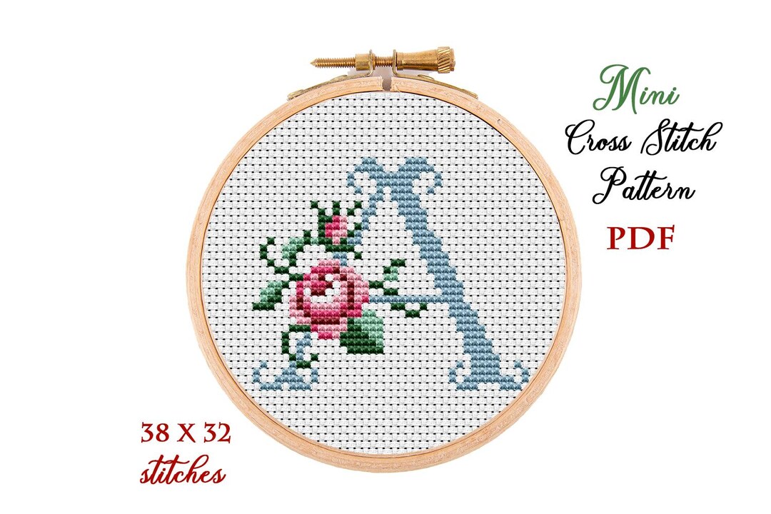 Floral Letter A, Mini Cross Stitch Alphabet Pattern, Monogram Flower ...