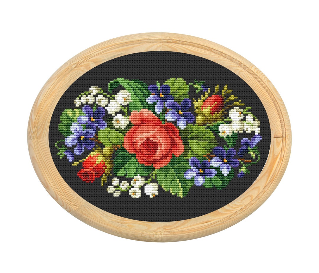 Vintage Flowers Cross Stitch Pattern, Antique Cross Stitch Design ...