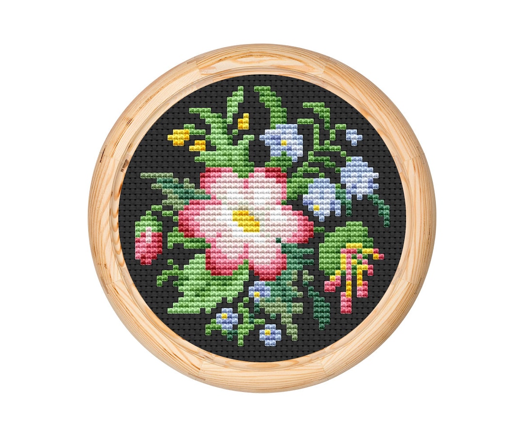 Vintage Flowers Cross Stitch Pattern, Antique Cross Stitch Design, Mini ...